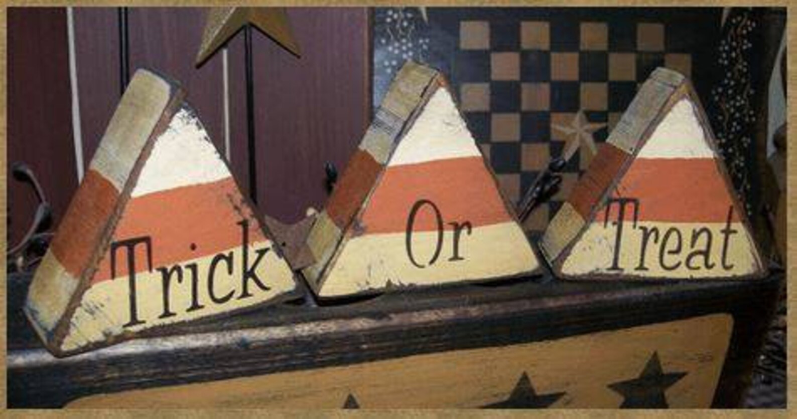 Candy Corn Trick or Treat Halloween Primitive Block Sign | Etsy