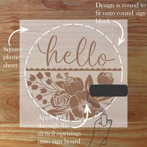 Watercolor Floral Hello Round Sign Stencil | Sign Stencil | DIY Sign ...