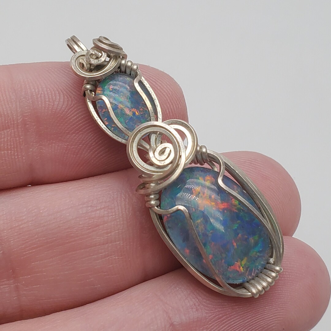 Handmade Australian Opal Triplet Pendant Necklace, Sterling Silver Wire ...
