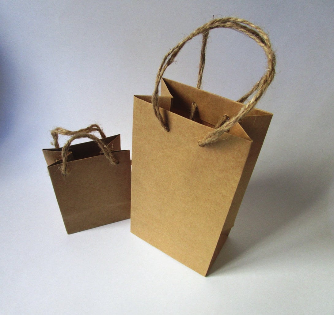 Natural brown rustic paper bags.Natural handles . PK. of 10 | Etsy