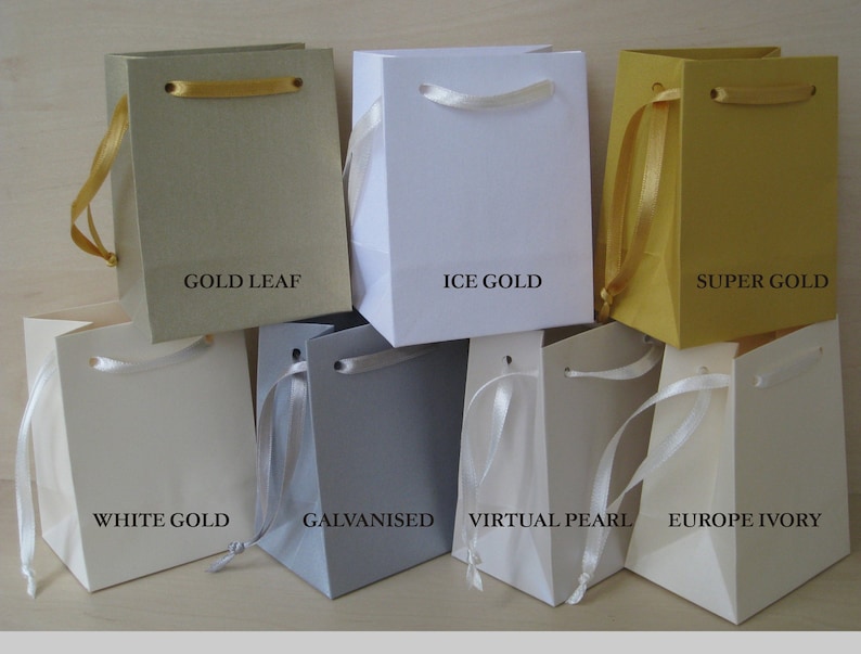 50 Extra Small Luxury Metallic Paper Bags .hand Made.satin Ribbon ...