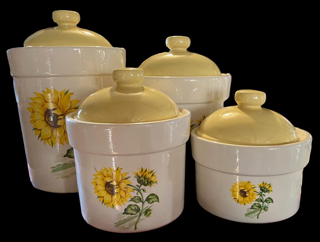 Vintage Ceramic Sunflower Canisters Set of 4 - Etsy