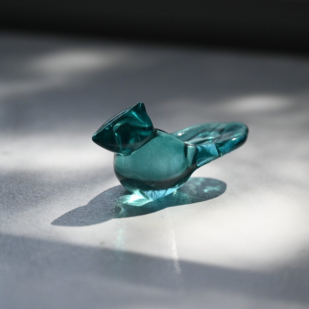 Turquoise Blue Handmade Solid Glass Bird Figurine Sculpture - Blue Jay ...