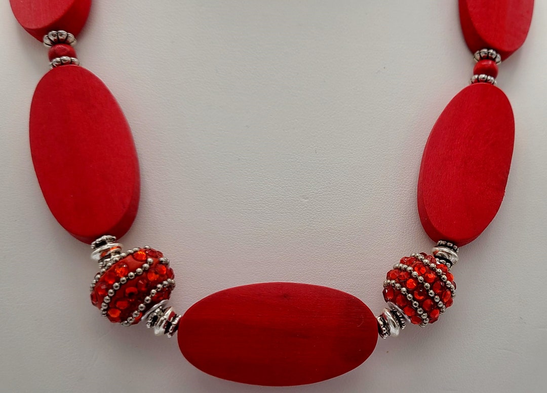 Bright Red Statement Necklace and Earring Set - Etsy