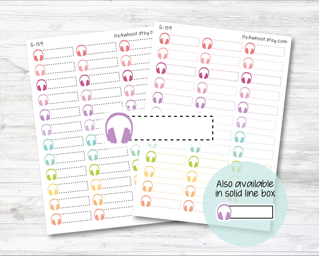 Headphones / Listening to Quarter Box Label Planner Stickers - Dash or ...