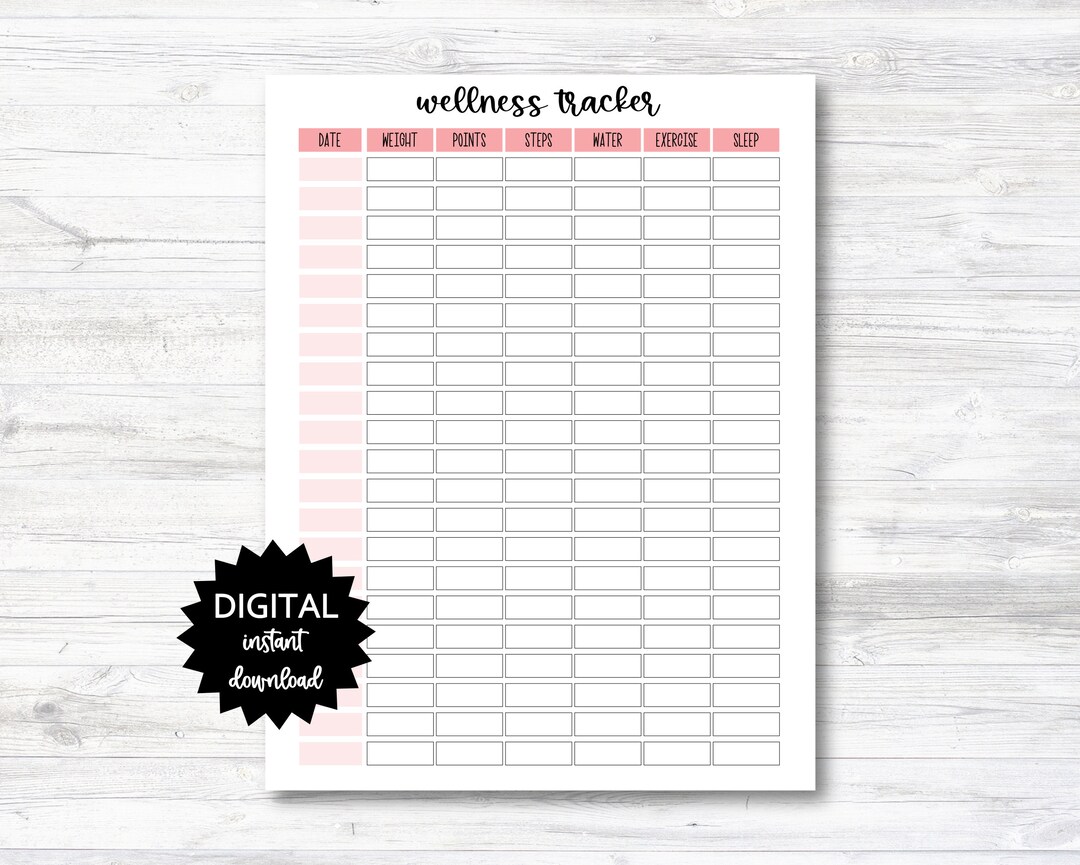 Wellness Tracking Printable, Daily Points Tracker, Weight Tracking ...