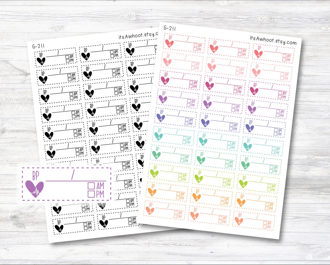 Blood Pressure Monitoring Stickers, Blood Pressure Tracking Planner ...