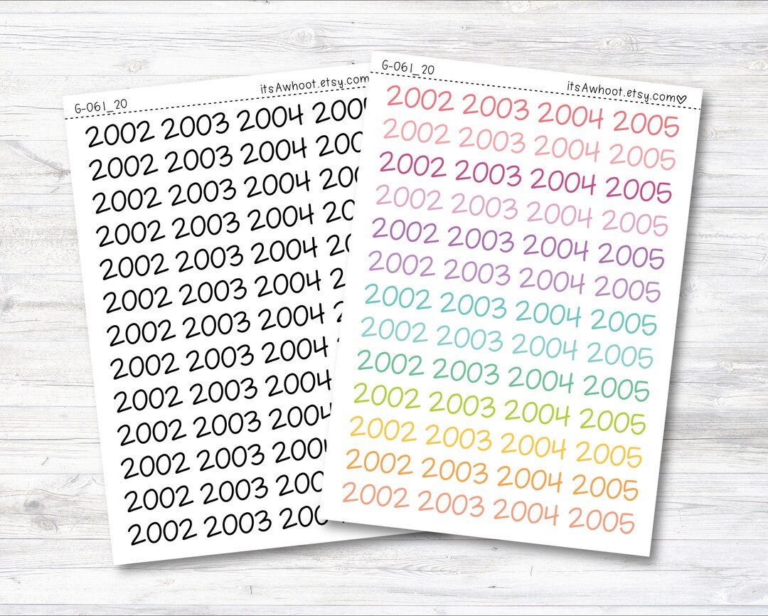 Year Script Planner Stickers - 2002-2005 / 2002, 2003, 2004, 2005 ...