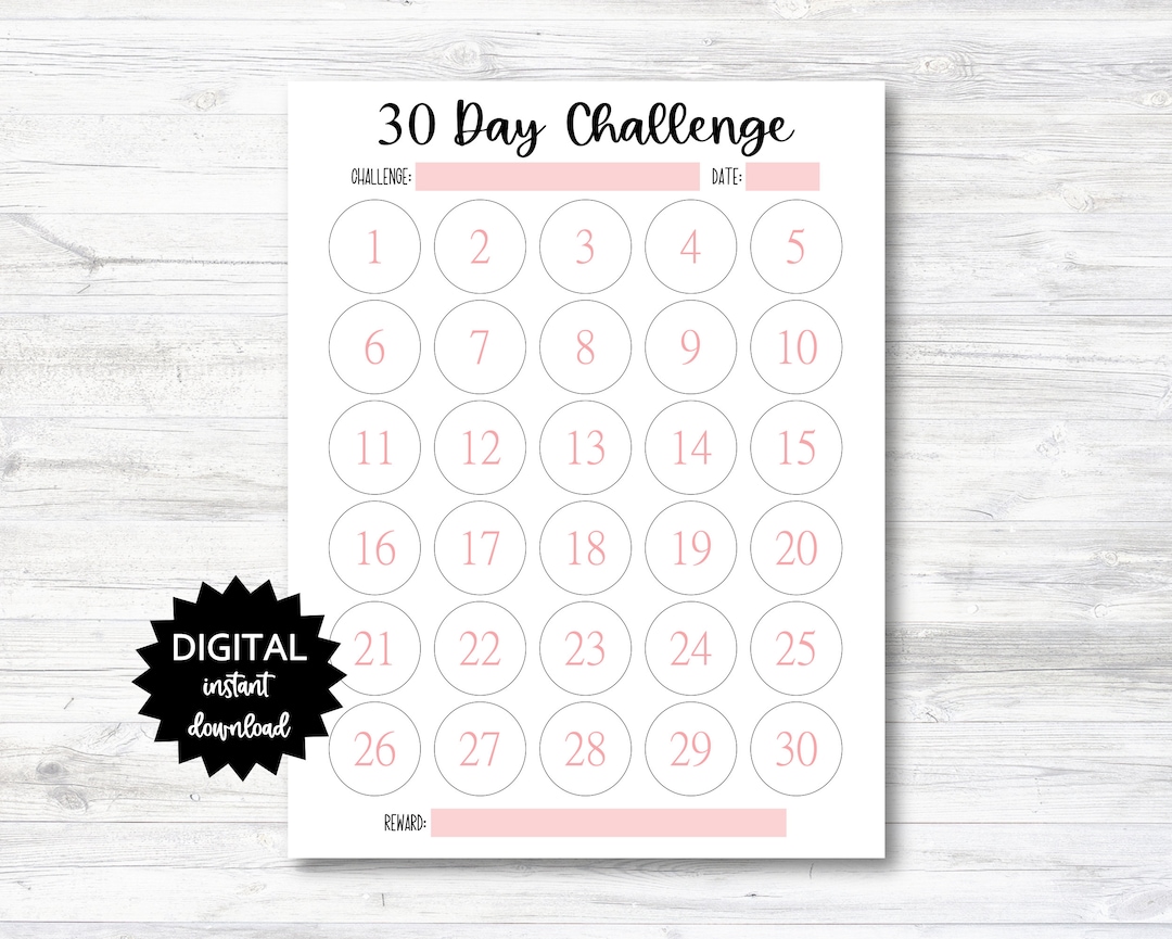 30 Day Challenge Printable, Challenge Tracker, 30 Day Challenge Digital ...