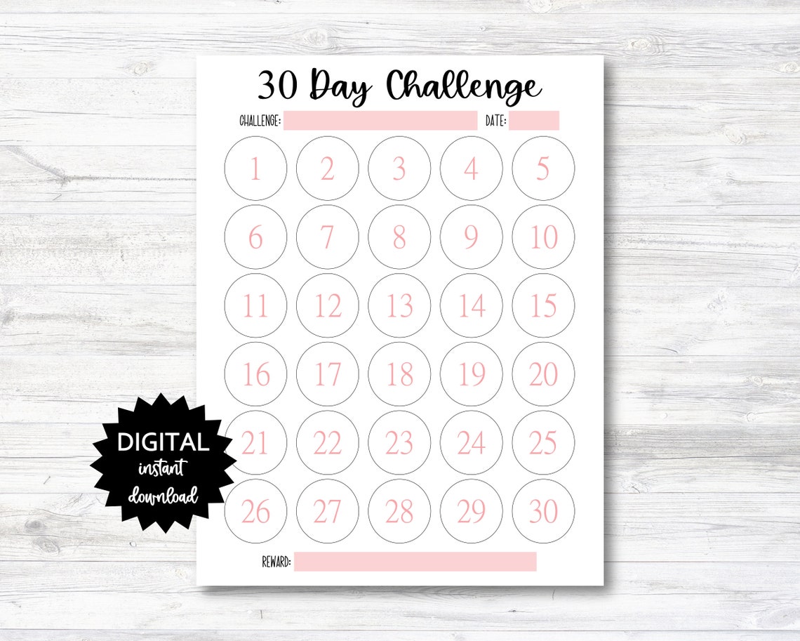 30 Day Challenge Printable Challenge Tracker 30 Day - Etsy
