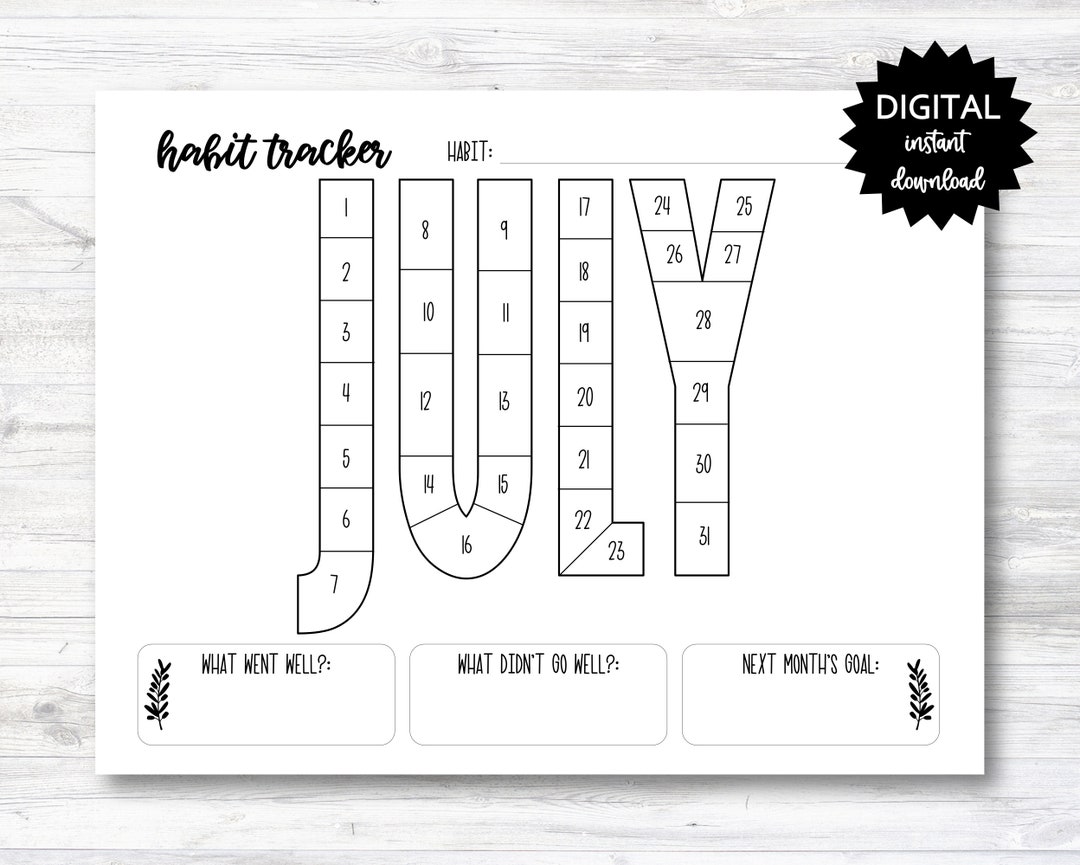 July Habit Tracker Coloring Sheet Printable, Month Habit Tracker ...