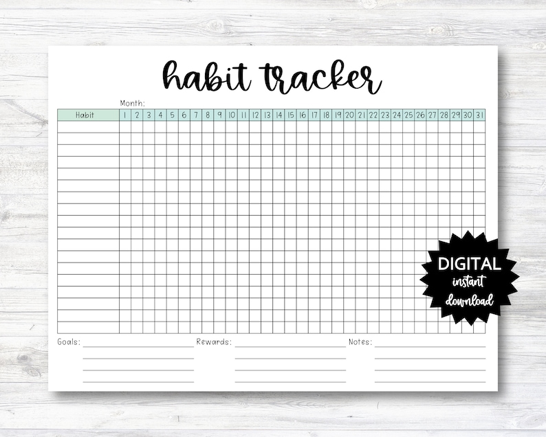 Month Habit Tracker Printable, Habit Tracker, Digital Download Habit ...