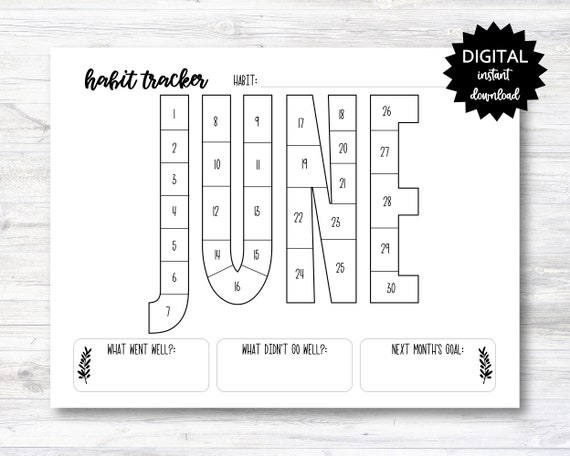 June Habit Tracker Coloring Sheet Printable Month Habit | Etsy