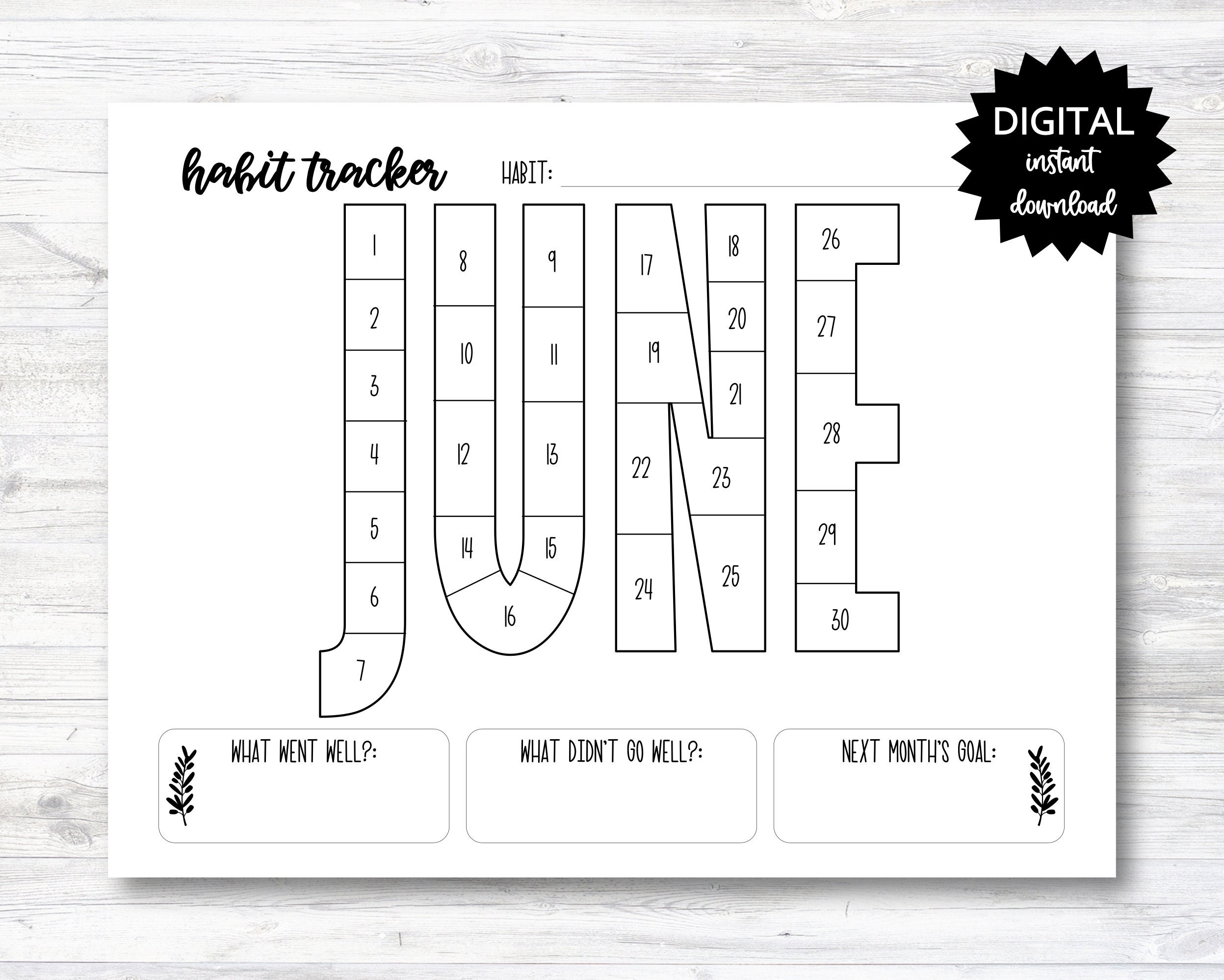 June Habit Tracker Coloring Sheet Printable, Month Habit Tracker ...