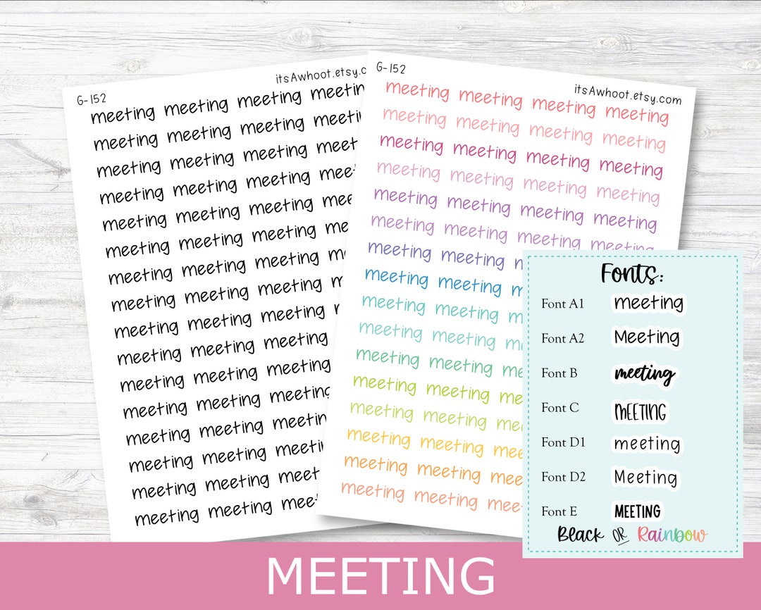 MEETING Script Planner Stickers - Multiple Fonts/colors Available (G152 ...