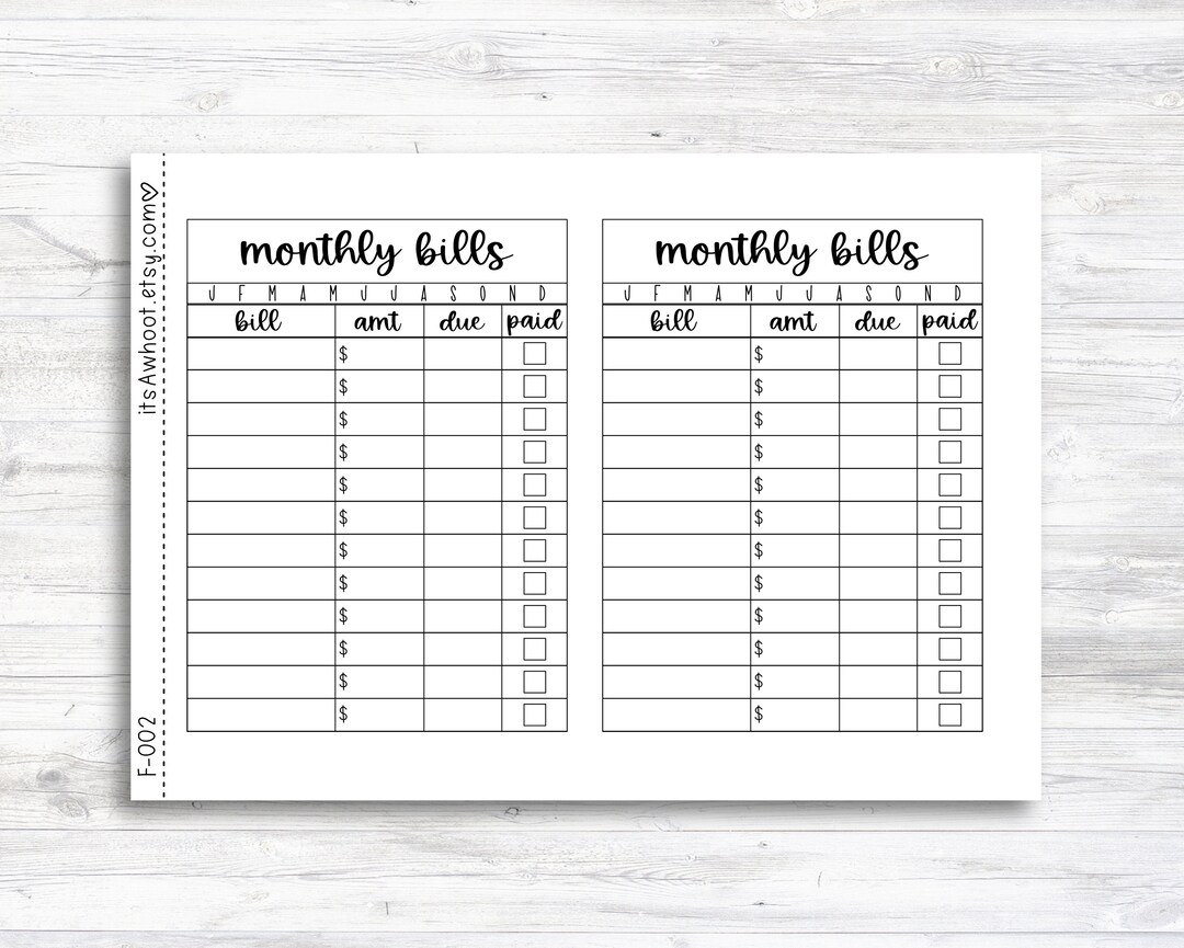 Monthly Bills Dashboard Sticker, Bills Due Stickers, Bills Paid Sticker ...