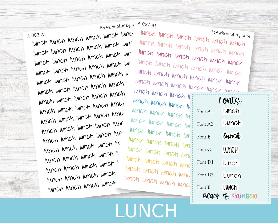 LUNCH Script Planner Stickers - Multiple Fonts/colors Available (A052 ...