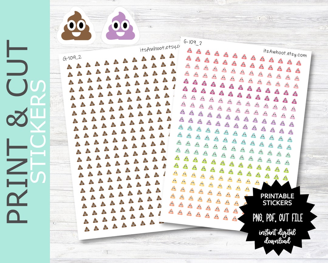 Poop Icon Sticker, Poop Planner Sticker - Mini .25" Tall PRINT & CUT ...