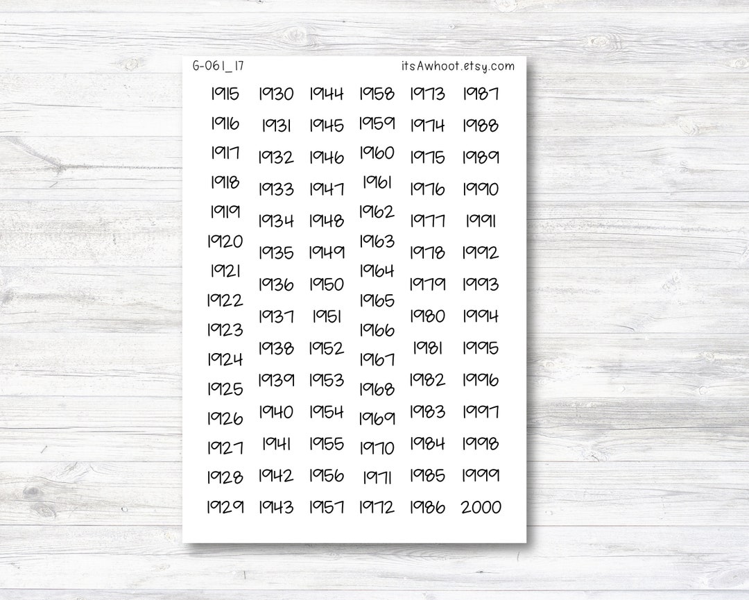 Year Script Planner Stickers - 1915 - 2000 Stickers - SMALL (G061_17 ...