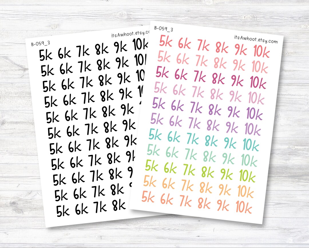 5k - 10k Stickers, 5K, 6K, 7K, 8K, 9K, 10K Planner Stickers (B059_3) - Etsy