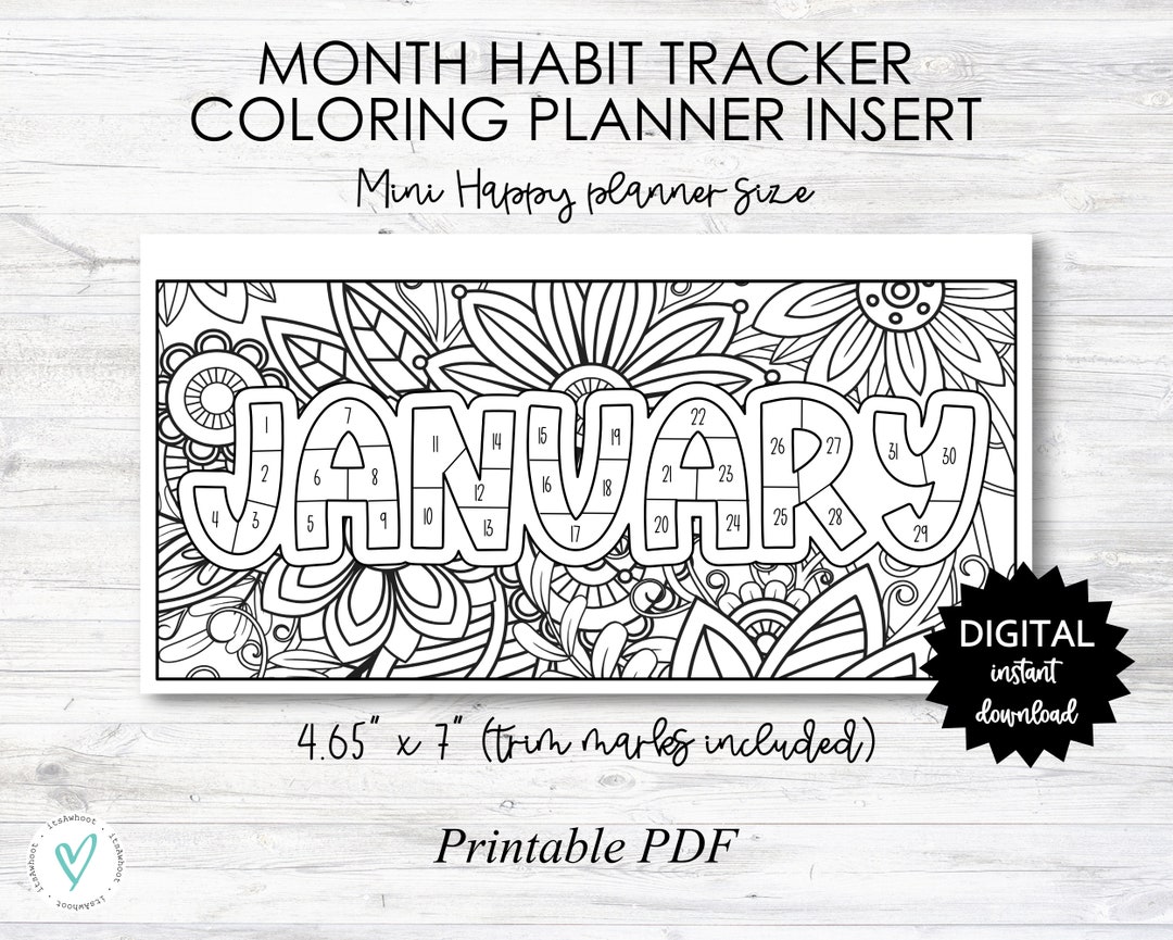 January Habit Tracker Coloring Sheet Printable - Happy Planner MINI ...