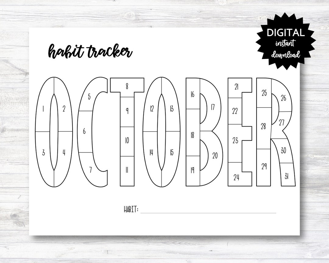 October Habit Tracker Coloring Sheet Printable, Month Habit Tracker ...