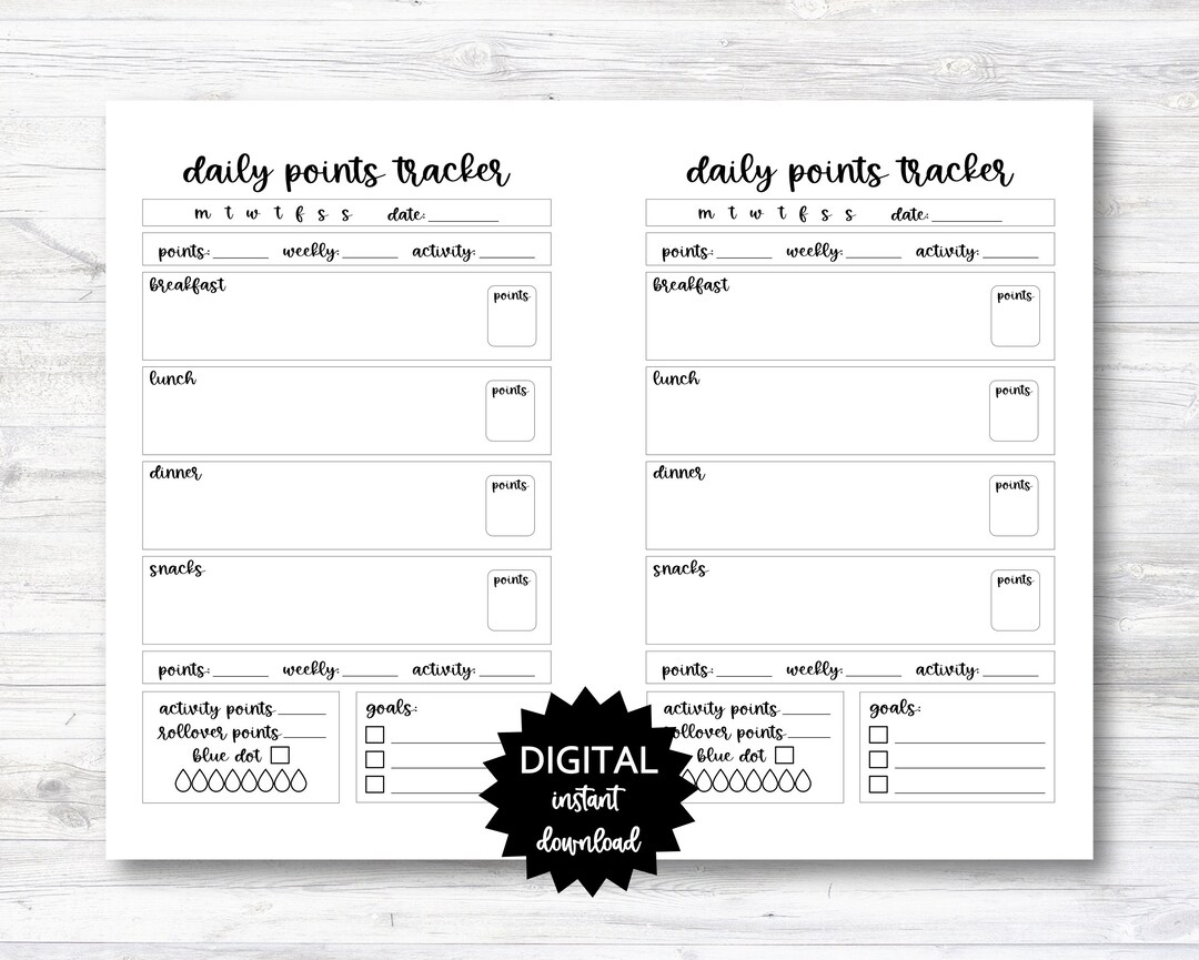Daily Points Tracker, Point Tracker Planner Page - PRINTABLE (N004_5 ...