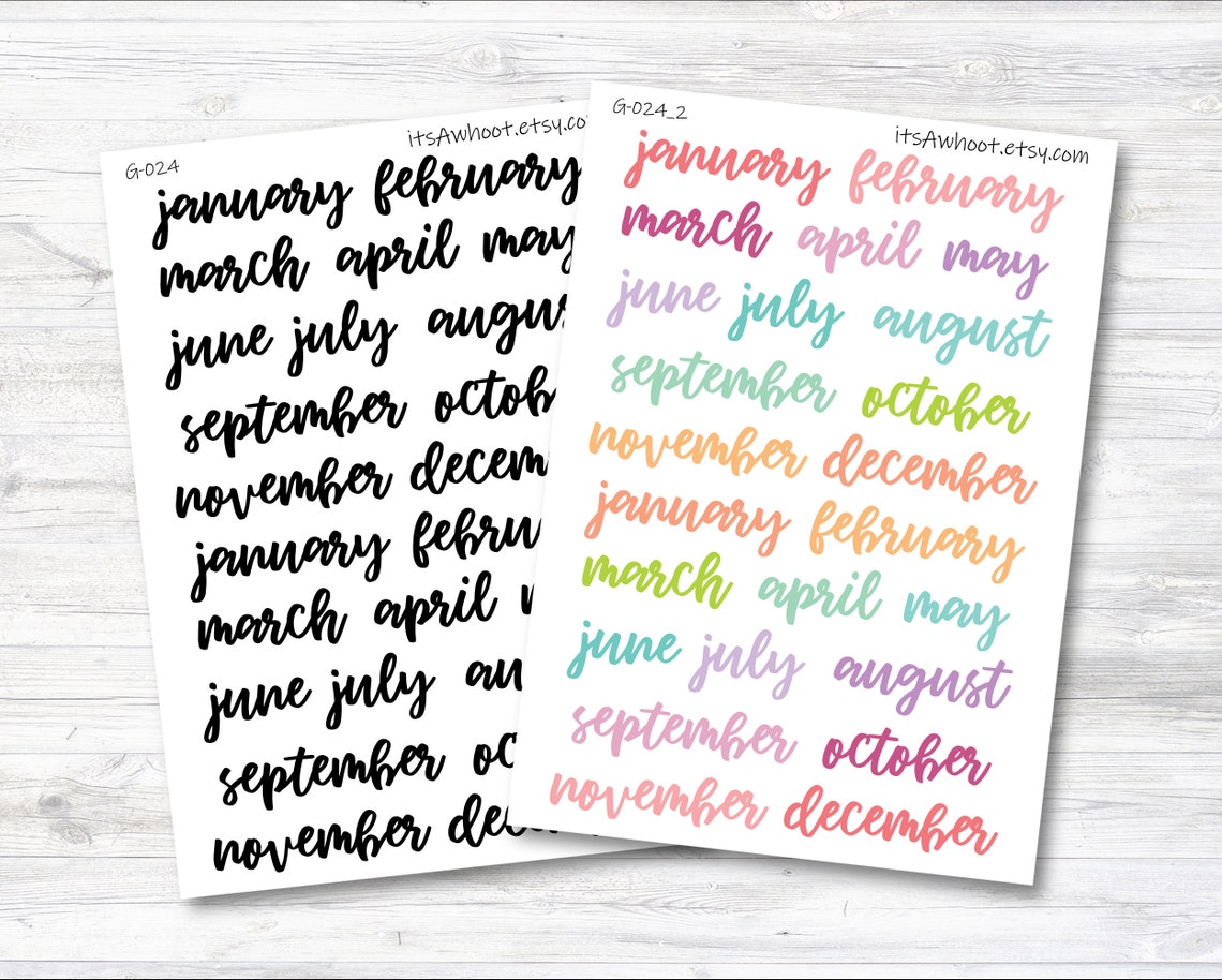 Month Script Planner Stickers G024B - Etsy