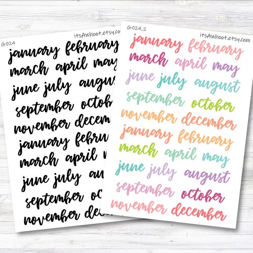 MONTHS of the YEAR Script Planner Stickers SCR-002 Erin - Etsy