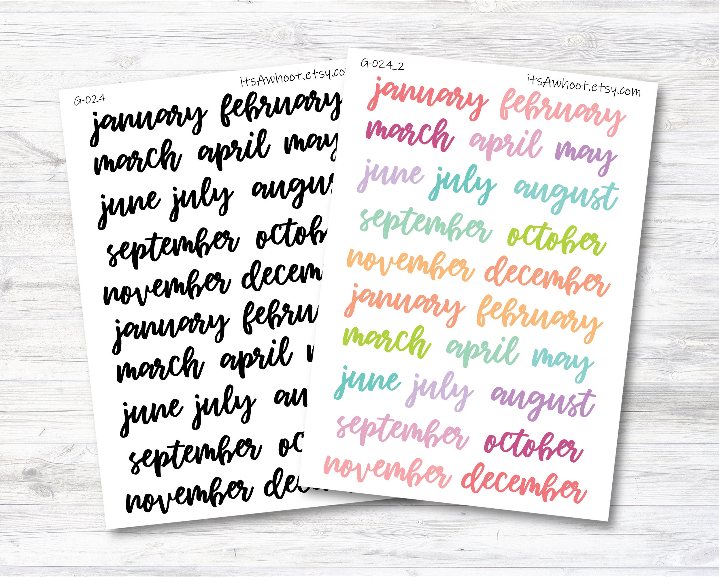 Month Script Planner Stickers G024B | Etsy