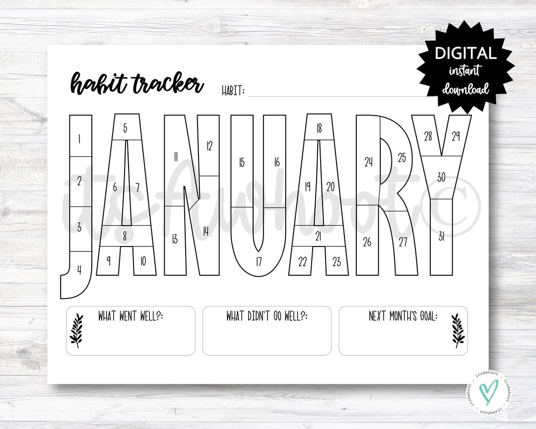 January Habit Tracker Coloring Sheet Printable, Month Habit Tracker ...