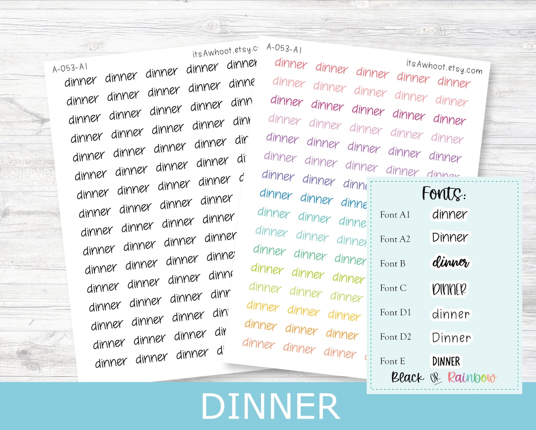 DINNER Script Planner Stickers - Multiple Fonts/colors Available (A053 ...