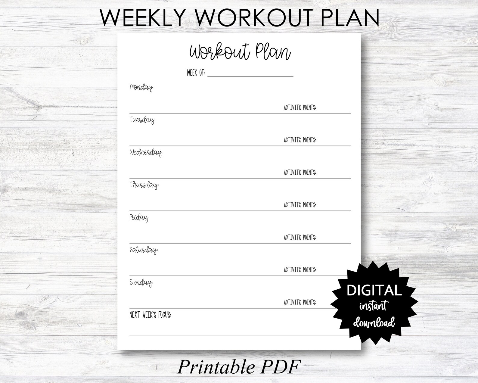 Weekly Workout Plan Printable, Weekly Workout Plan Planner Page - With ...