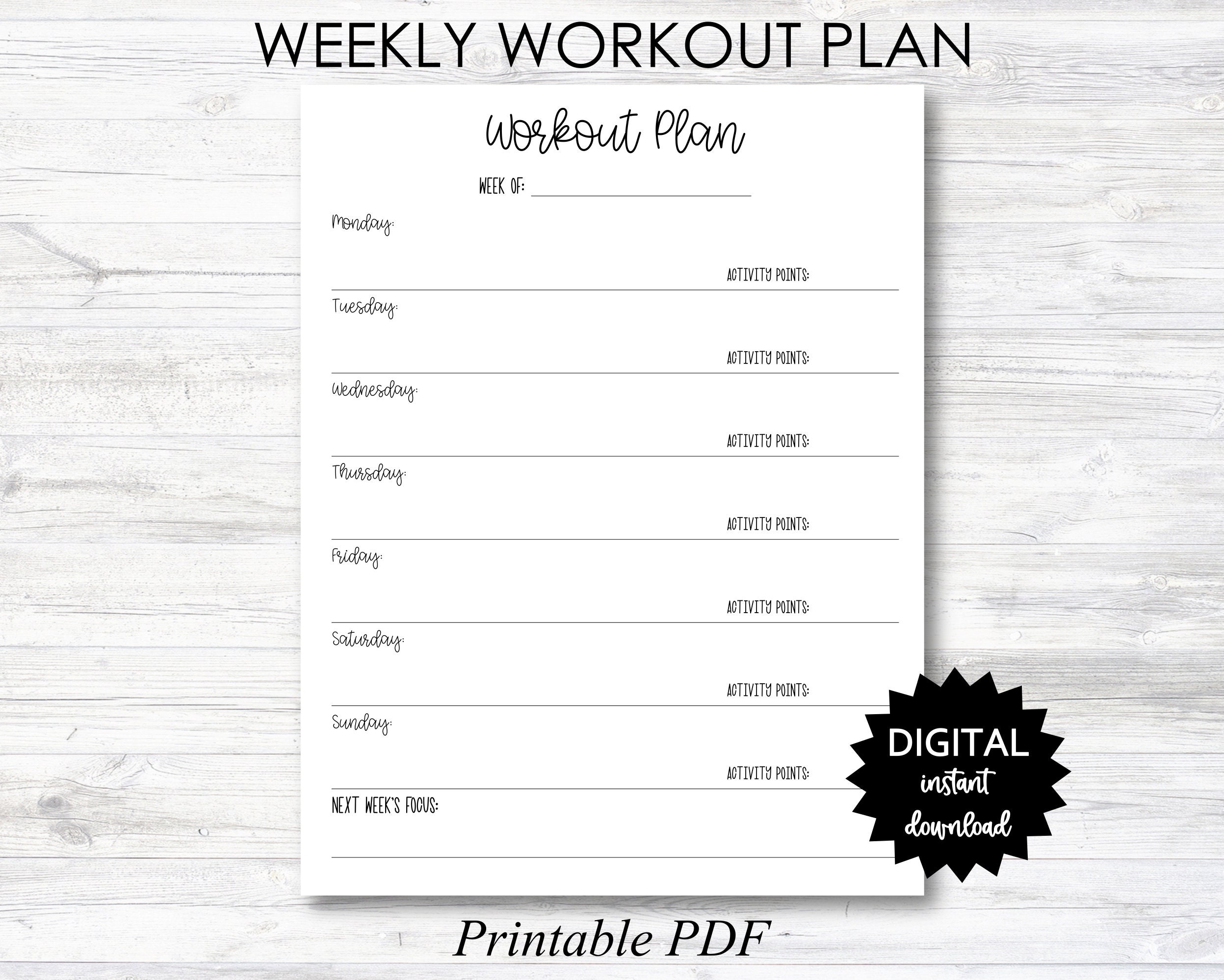 Weekly Workout Plan Printable, Weekly Workout Plan Planner Page With ...