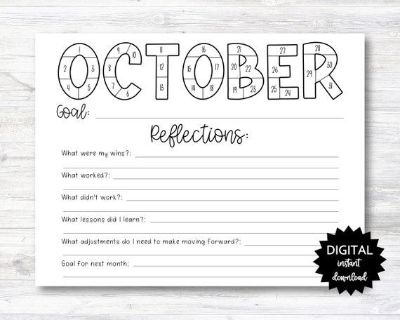 October Habit Tracker Coloring Sheet Printable Month Habit - Etsy