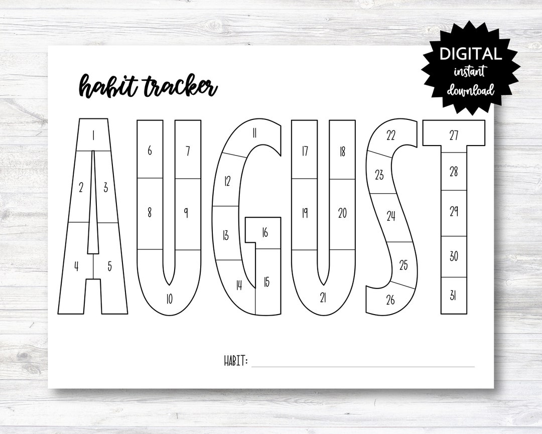 August Habit Tracker Coloring Sheet Printable, Month Habit Tracker ...