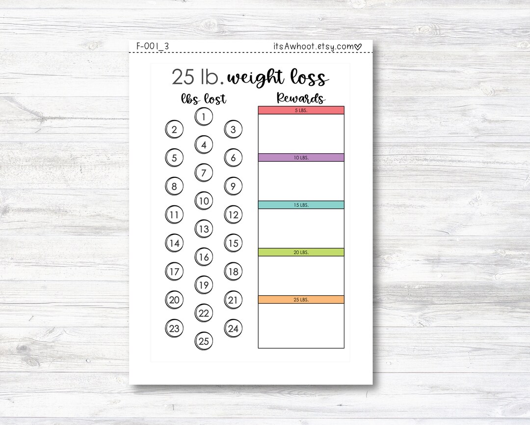 25 Lb. Weight Loss Dashboard Sticker, Weight Loss Rewards Stickers ...