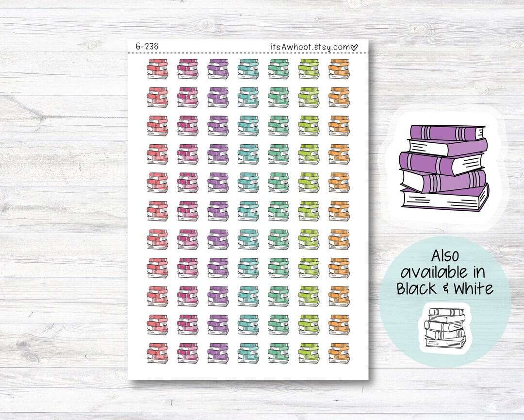 Book Stack Icon Stickers, Book Stack / Read Planner Stickers, Doodle ...