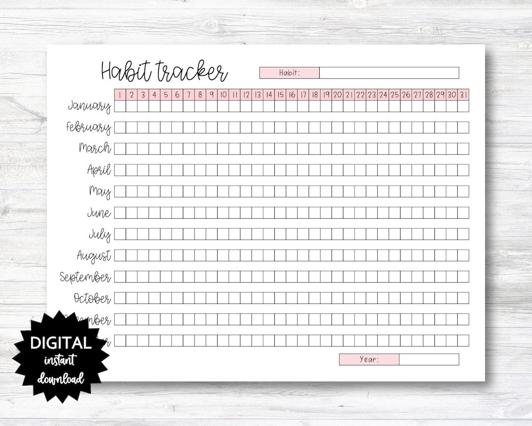 Yearly Habit Tracker Printable, Daily Habit Tracker, Month Habit ...