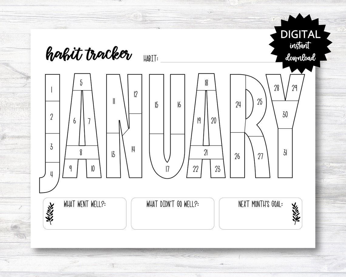 January Habit Tracker Coloring Sheet Printable Month Habit - Etsy