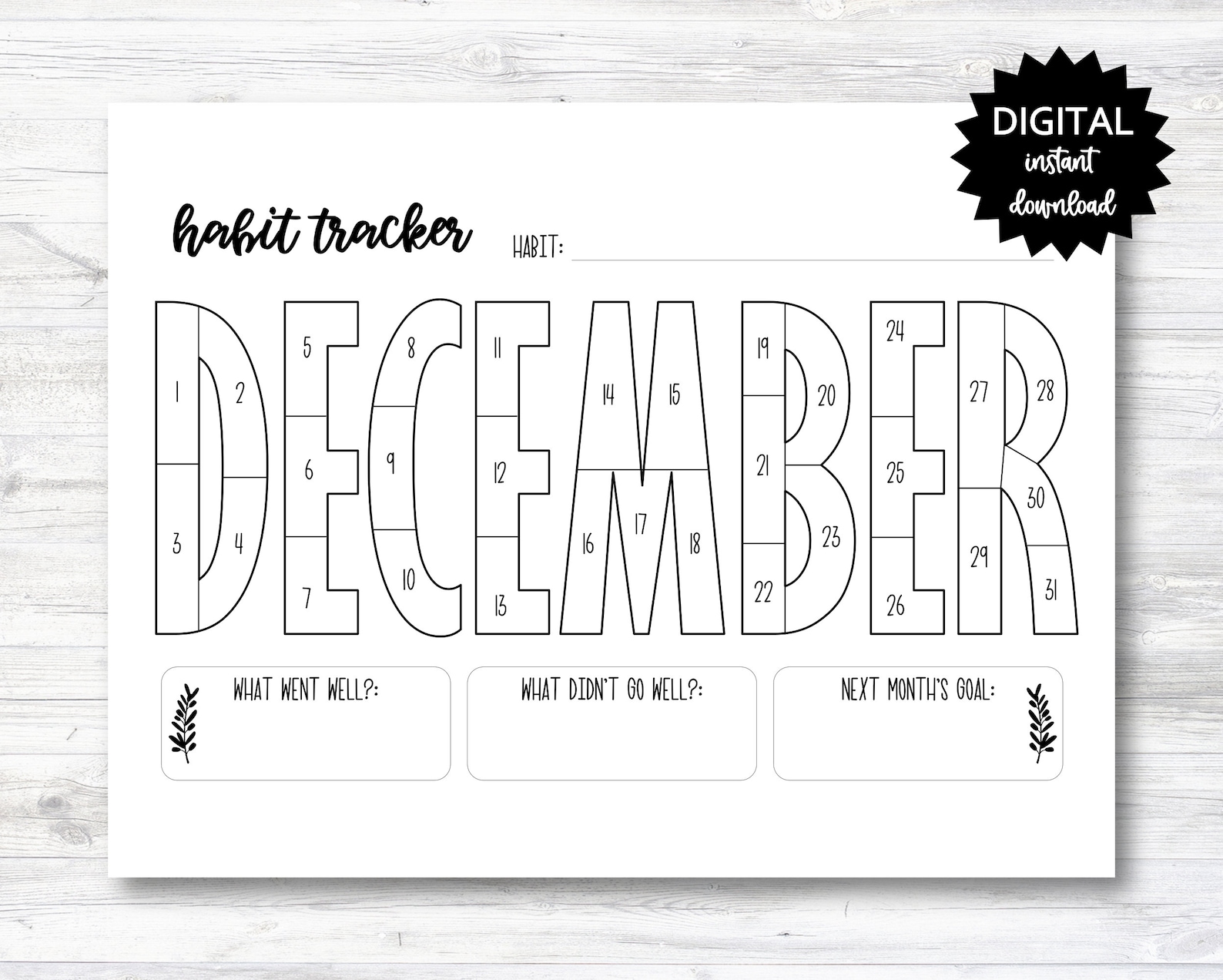 December Habit Tracker Coloring Sheet Printable Month Habit - Etsy