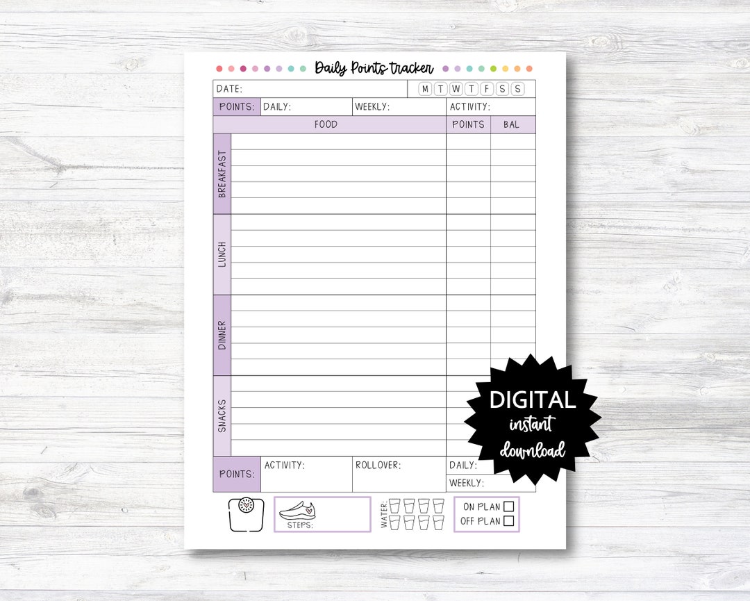 Daily Points Tracker, Daily Points Tracking Printable, Point Tracker ...