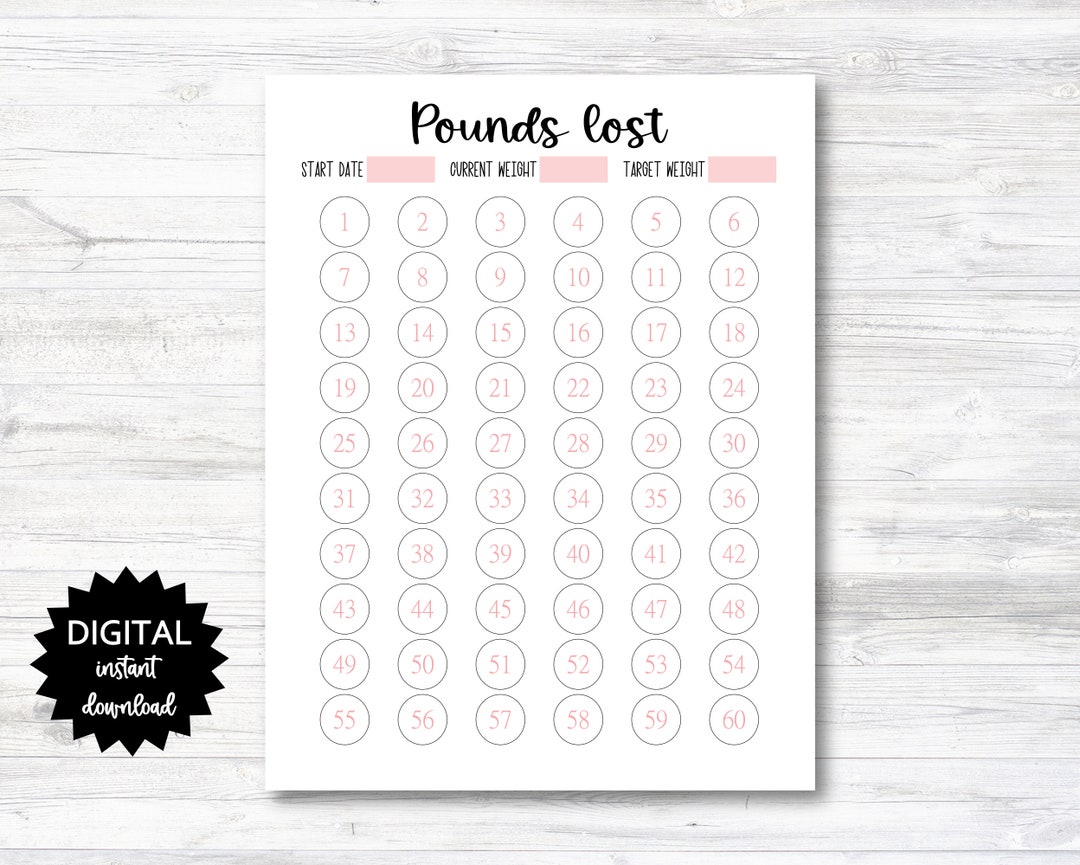Pounds Lost Printable, 60 Pounds Lost Tracker, 60 Lbs Lost Digital ...