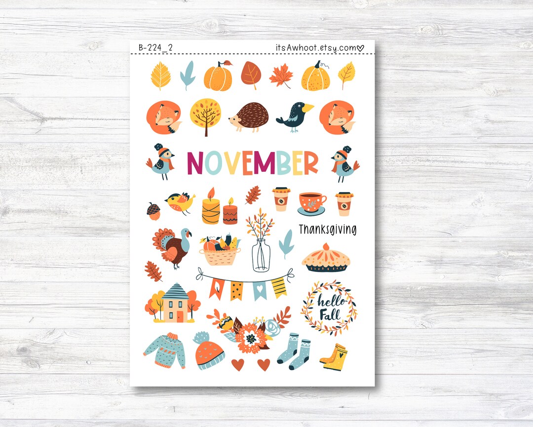 November / Fall / Thanksgiving Stickers, November Clipart Planner ...
