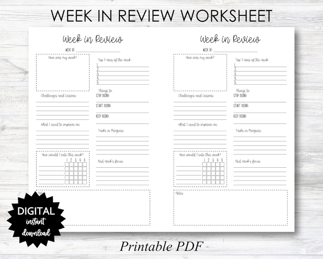 WEEK in Review Worksheet, Week in Review Worksheet Printable, Week in ...