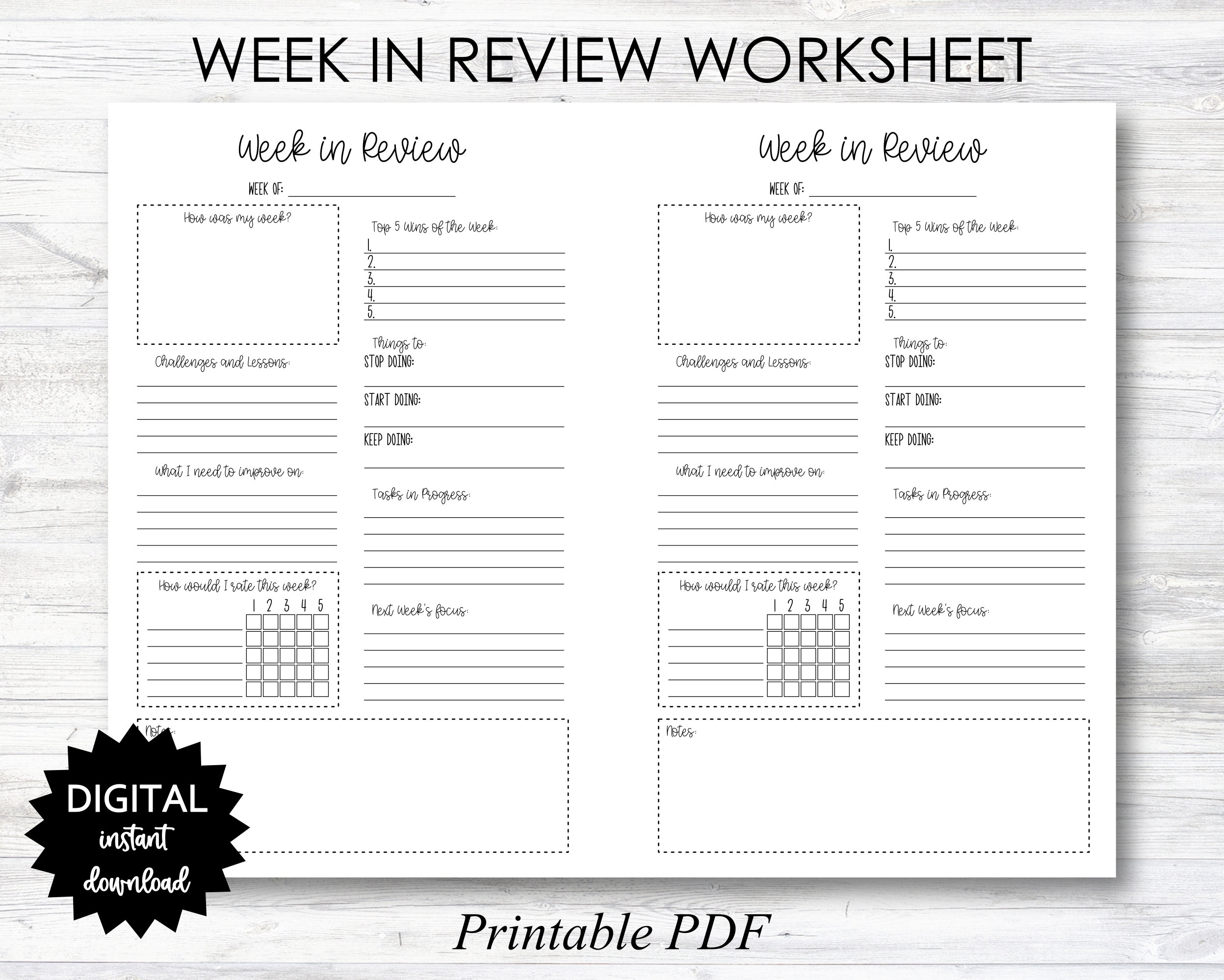 WEEK in Review Worksheet, Week in Review Worksheet Printable, Week in ...