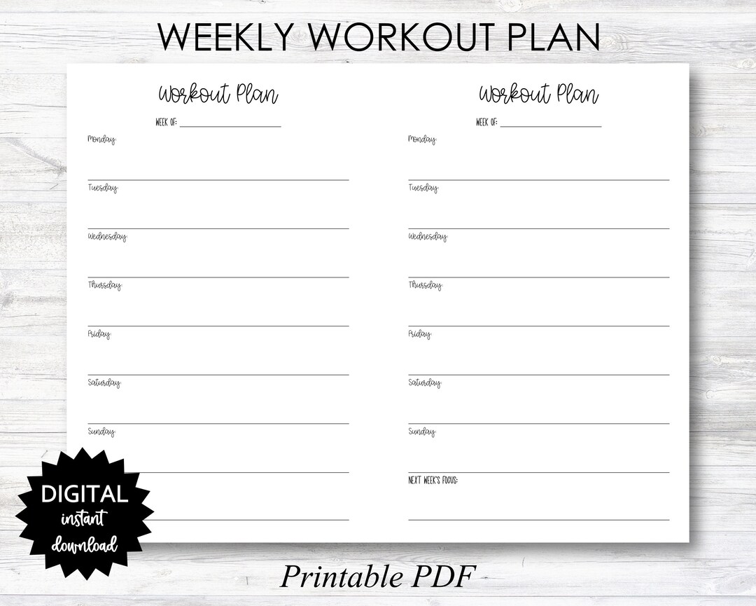 Weekly Exercise Plan Printable, Weekly Exercise Plan Planner Page ...