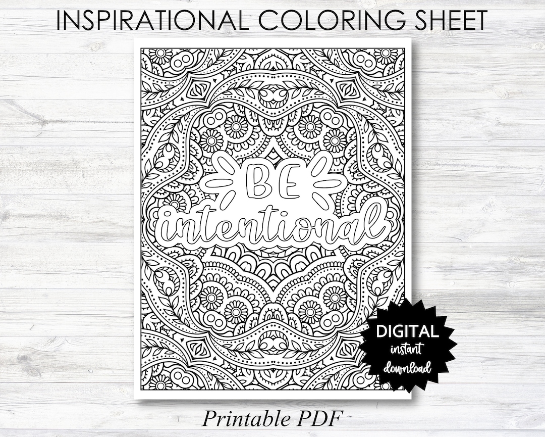 Be Intentional Printable, Be Intentional Coloring Sheet, Inspirational ...