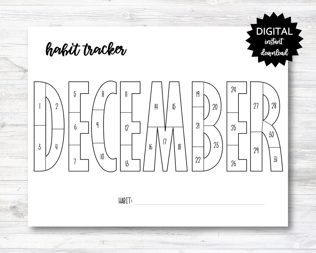 December Habit Tracker Coloring Sheet Printable, Month Habit Tracker ...