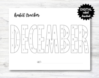 December Habit Tracker Coloring Sheet Printable | Month Fitness Tracker ...